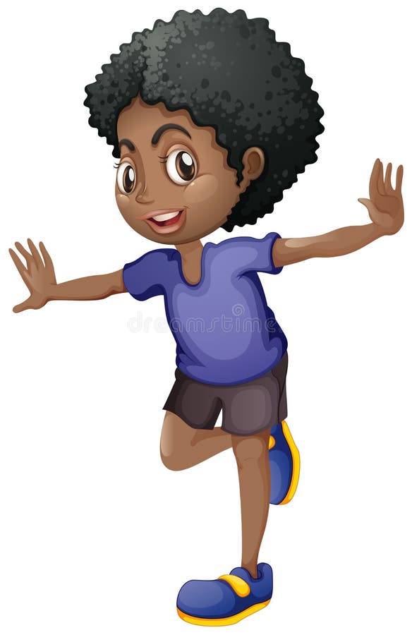 Vector Illustration Of Little Playful Kid Girl Standing On One Leg ...
