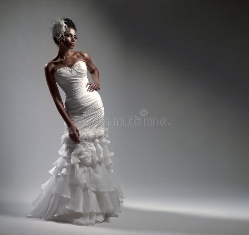 Young Ethnic Black Woman Bride in Wedding Dress Stock Image - Image of ...