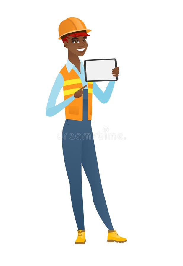 African-american Builder Holding Tablet Computer. Stock Vector ...