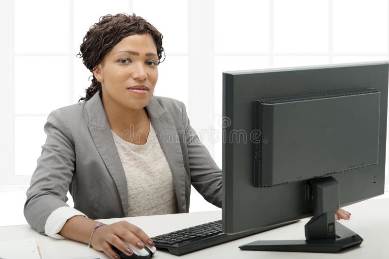African American Business Woman Working with Computer Stock Image ...