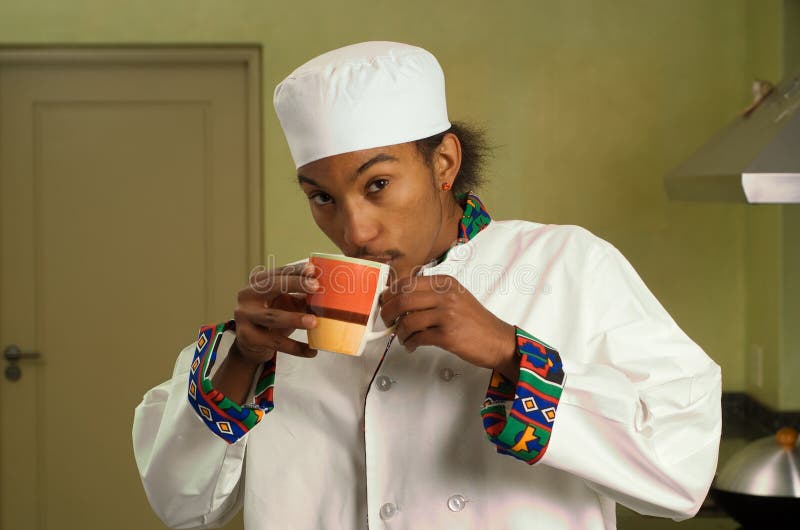 African American Chef Drinking Coffee Stock Image - Image of cuisine ...