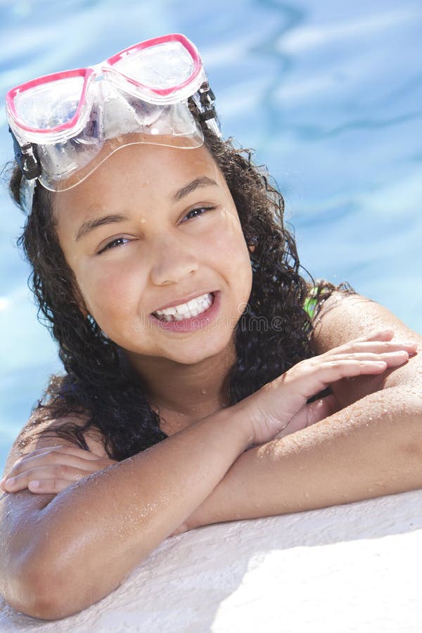 African American Girl Child in Swimming Pool Stock Photo - Image of ...