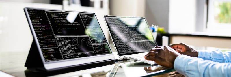 African Coder Using Multiple Computer Screens Stock Photo - Image of ... African Coder Using Multiple Computer Screens Stock Photo - Image of ...