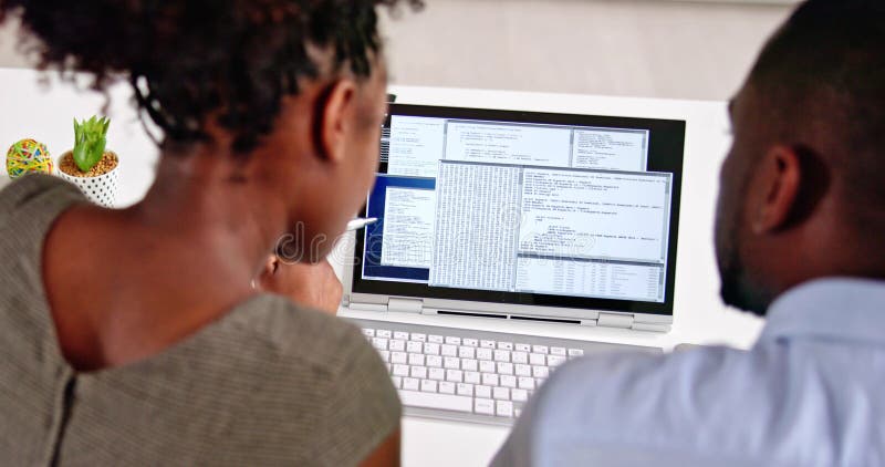 African American Coder Using Computer at Desk Stock Photo - Image of ...