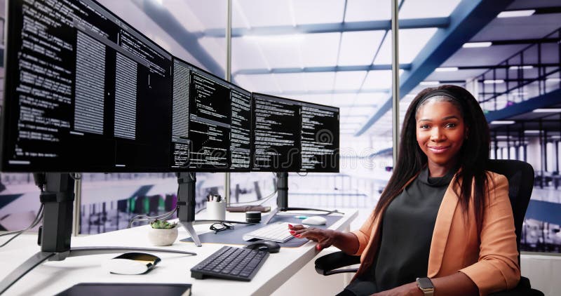 African American Coder Using Computer at Desk Stock Photo - Image of ... African American Coder Using Computer at Desk Stock Photo - Image of ...