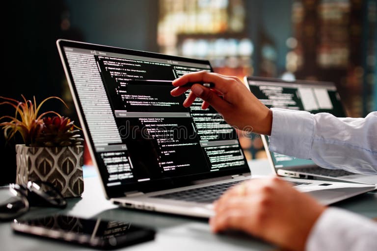 African American Coder Using Computer at Desk Stock Photo - Image of ...