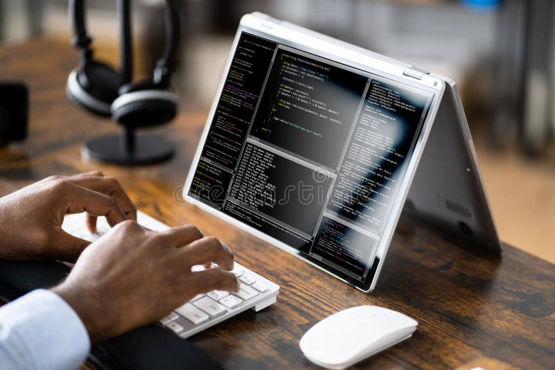 African American Coder Using Computer At Desk Stock Image Image Of Adults Tablet 236055109