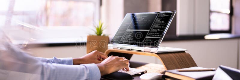 African American Coder Using Computer at Desk Stock Photo - Image of ...