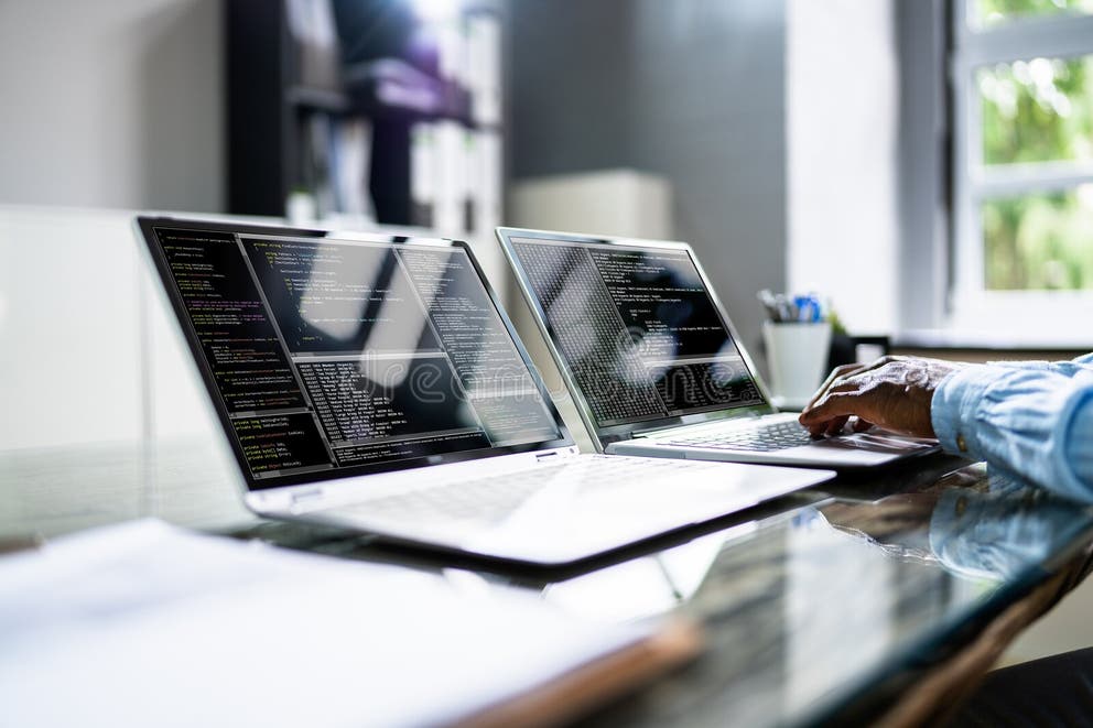 African American Coder Using Computer at Desk Stock Image - Image of laptop, portrait: 276475303