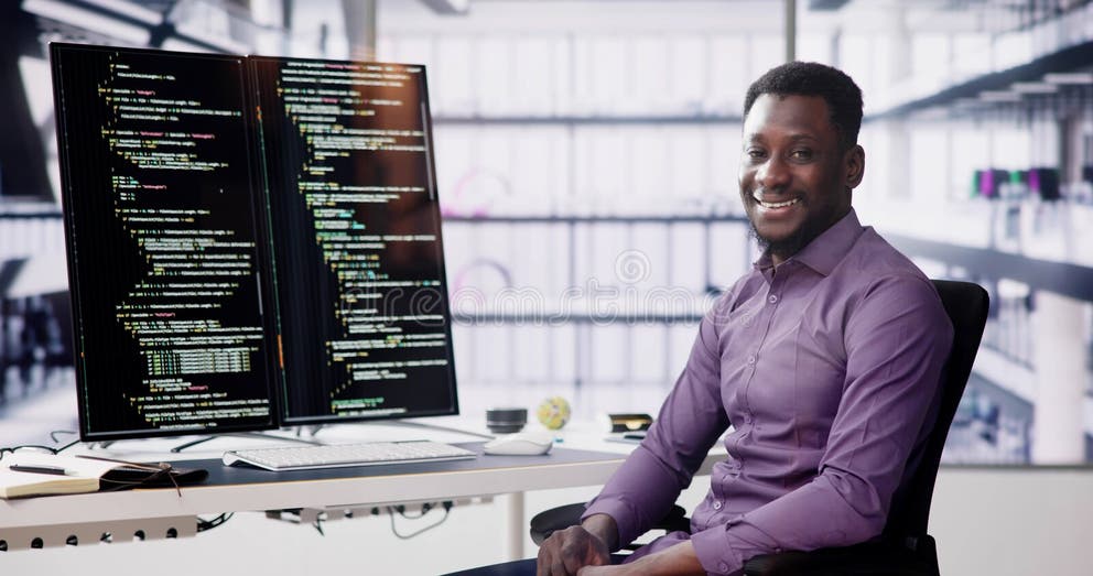 African American Coder Using Computer at Desk Stock Photo - Image of negro, classes: 306879764