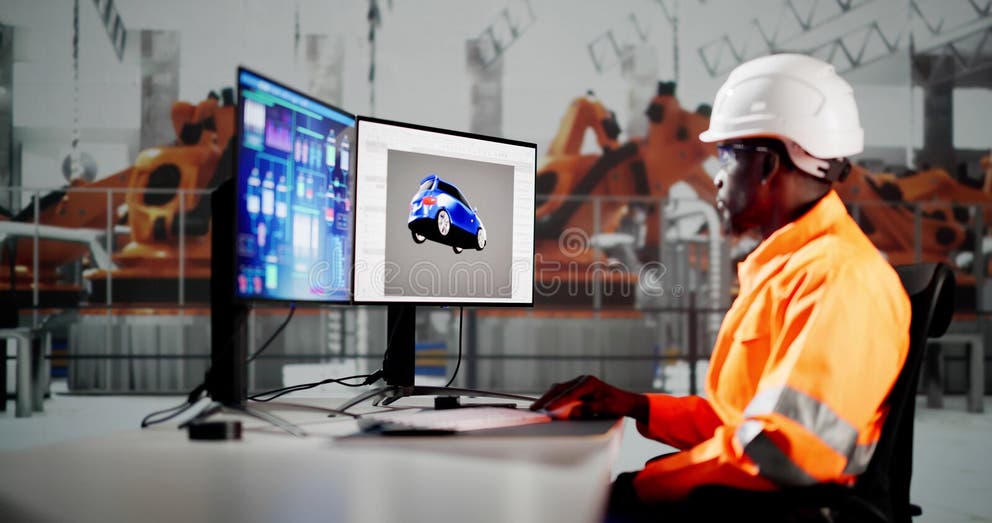 African American Coder Using Computer At Desk Stock Image Image Of Engineer Factory 306879901