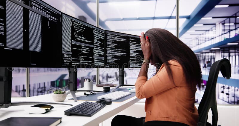 African American Coder Using Computer At Desk Stock Image Image Of Woman Monitor 319656817