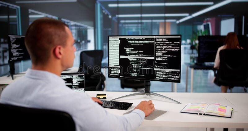 African American Coder Using Computer at Desk Stock Photo - Image of ... African American Coder Using Computer at Desk Stock Photo - Image of ...