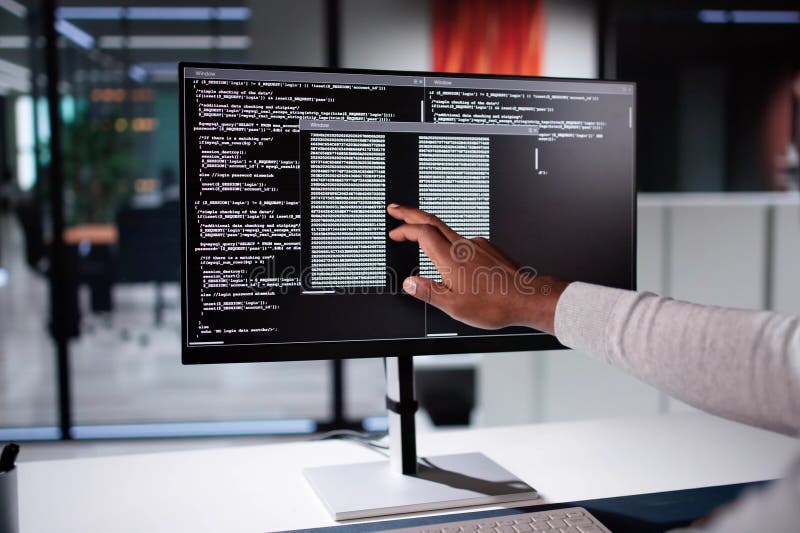 African American Coder Using Computer at Desk Stock Photo - Image of ...