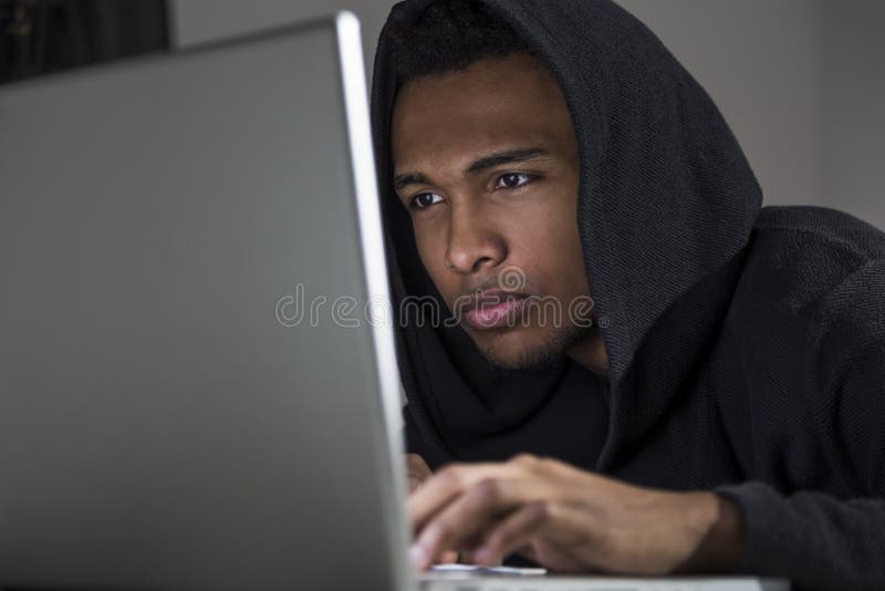 African American Computer Genius Stock Image - Image of blank, gray ...