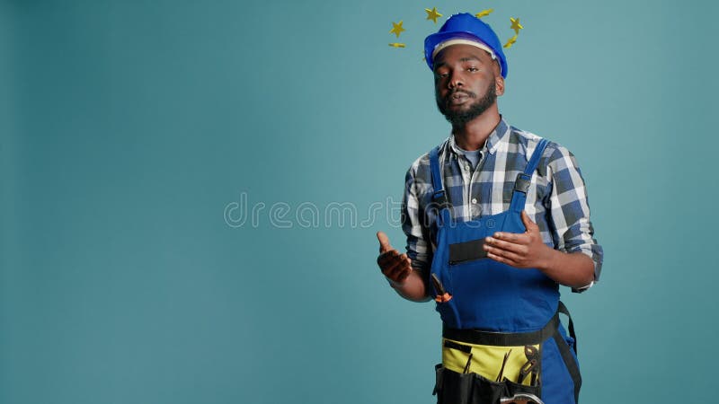 African American Construction Worker Being Dizzy and Lightheaded Stock ...