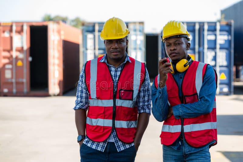 African American Container Warehouse Worker. Foreman Control Loading ...