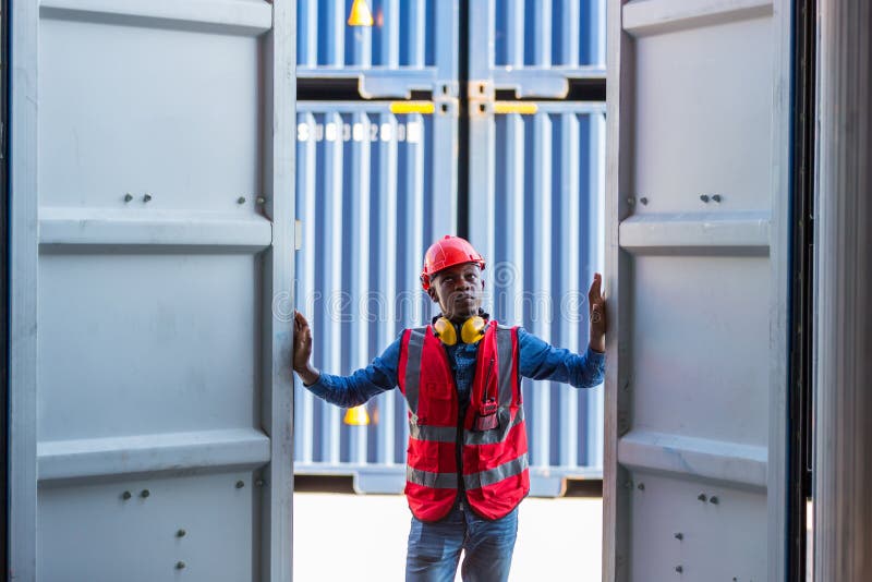 African American Container Warehouse Worker. Foreman Control Loading ...