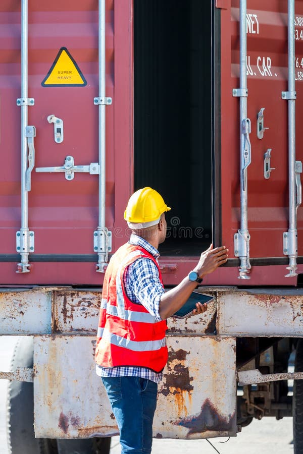 African American Container Warehouse Worker. Foreman Control Loading ...