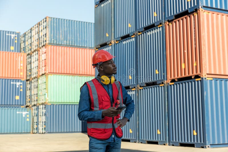 Professional Foreman Work at Container Cargo Site Check Up Goods in ...