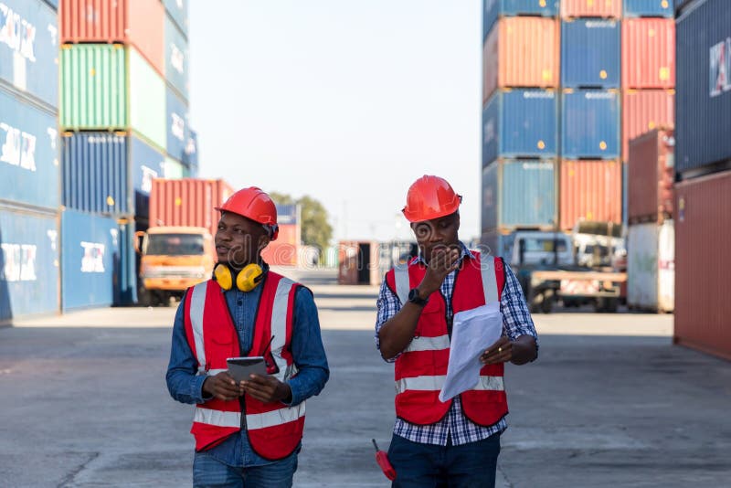 African American Container Warehouse Worker. Foreman Control Loading ...