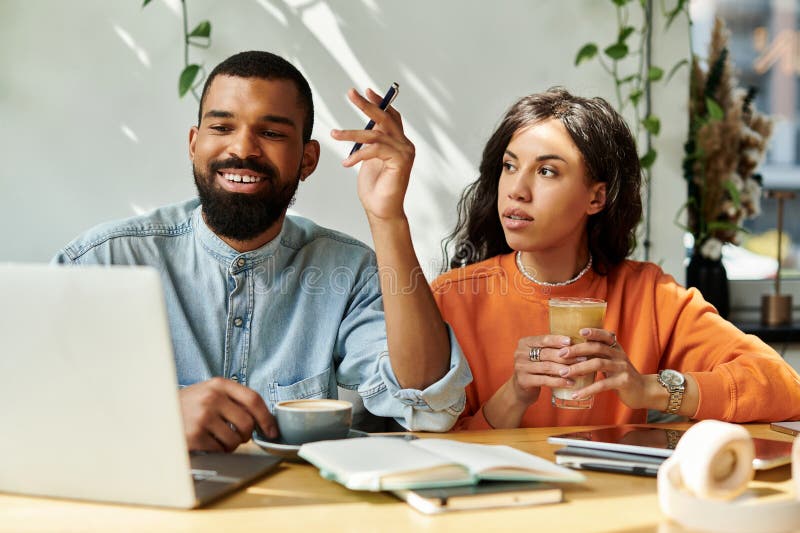 Collaborative Remote Work at a Cozy Stock Photo - Image of intent ...