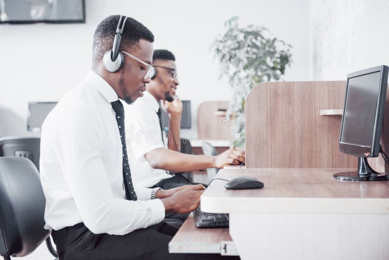 African American Customer Support Operator with Hands-free Headset ...
