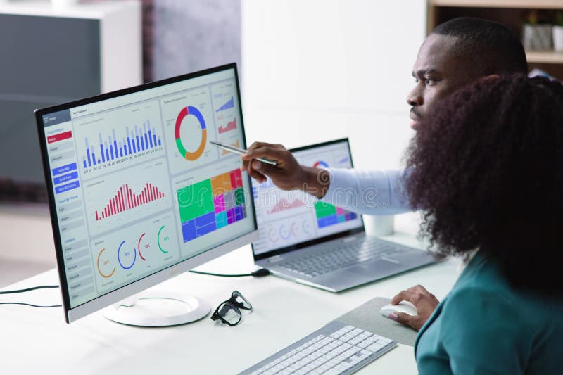 African American Data Analyst Working in Office Stock Image - Image of ...