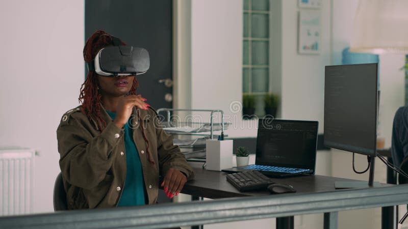 African American Developer Working with Vr Glasses Stock Video - Video of digital, system: 258080205