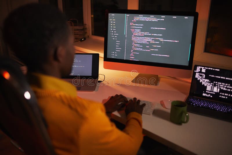 African-American it Developer Writing Code Stock Photo - Image of male ...