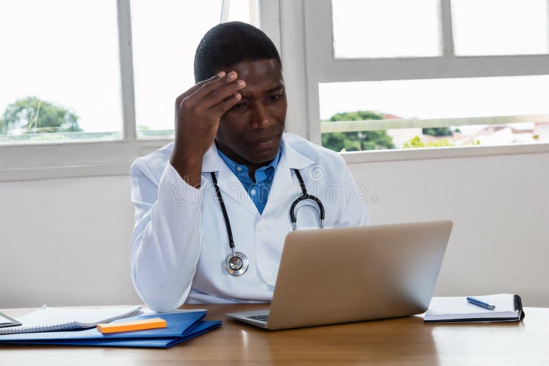 African American Doctor at Computer Stock Image - Image of disease ...