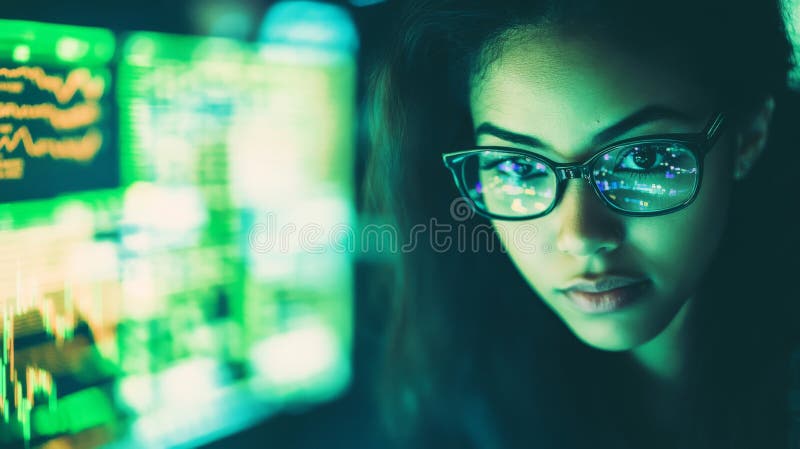 African American Ethical Hacker Woman Analyzing Cyberspace Threats on ...