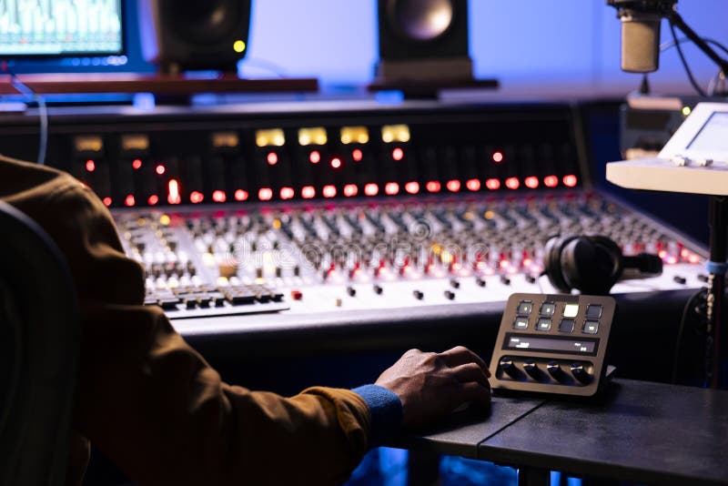 African American Expert Working at Mixing Panel in Recording Studio ...