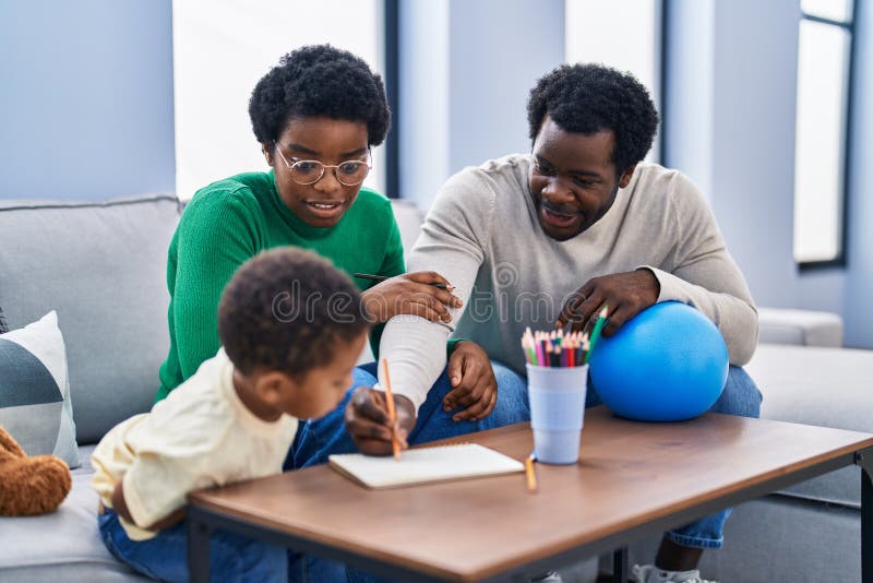 African American Family Drawing on Notebook at Home Stock Image - Image ...
