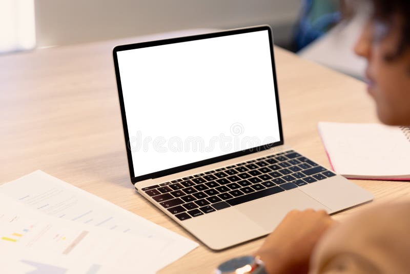 African American Female Advisor Sitting with Copy Space on Laptop S ... African American Female Advisor Sitting with Copy Space on Laptop S ...