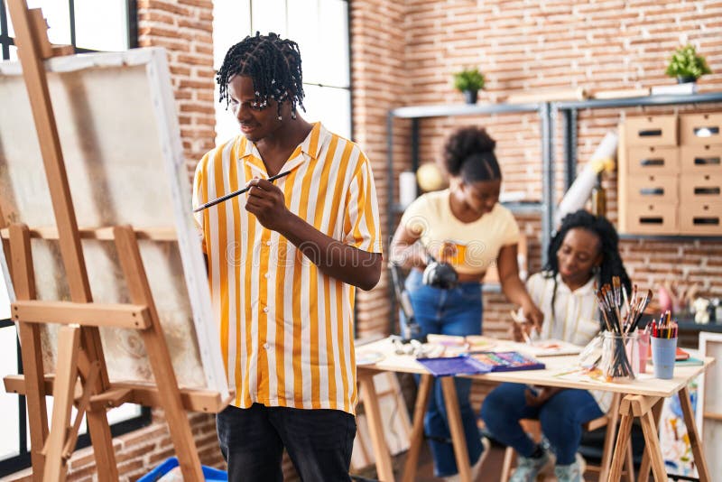 African American Friends Artists Drawing at Art Studio Stock Image ...