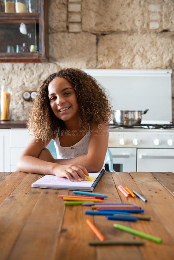 African American Girl in Her Home Kitchen Stock Photo - Image of share ...