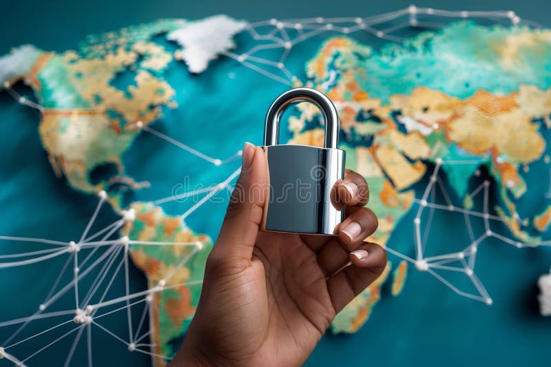 African American Hand Holding Padlock Securing Global Network ...