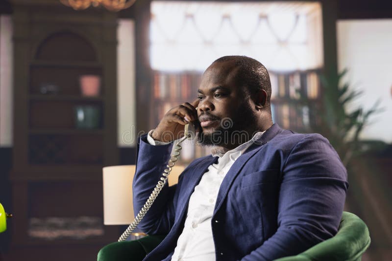 African American Intelligence Agent Secure Landline Phone Call Stock ...