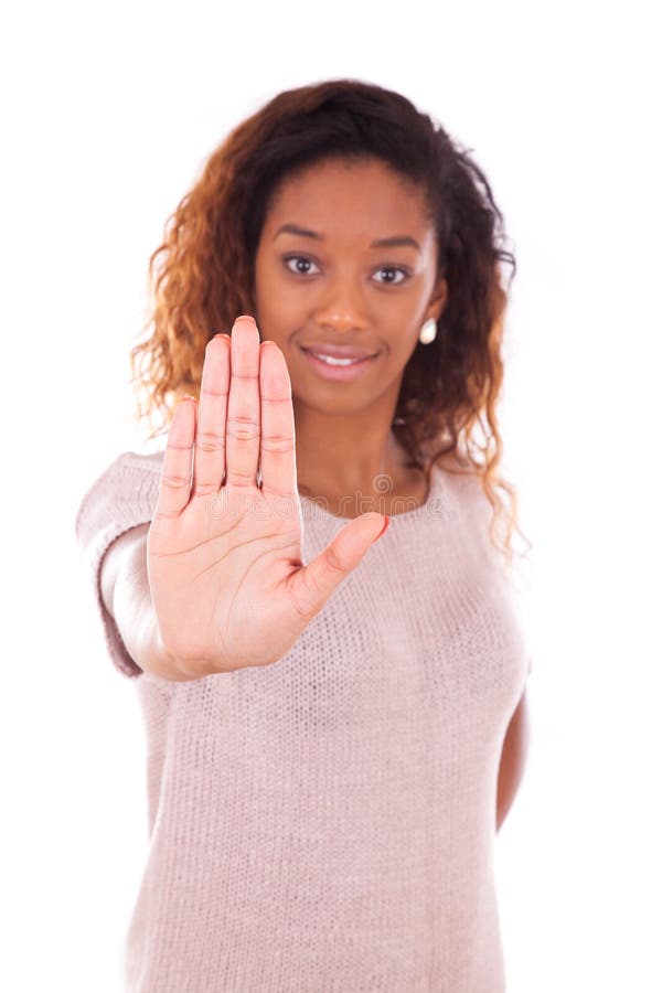 African American Making Stop Sign with Her Hand Palm Isolated on Stock ...