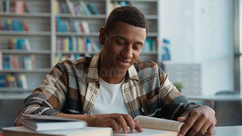 African American Man Bookworm Reader Library Reading Book Smiling ...