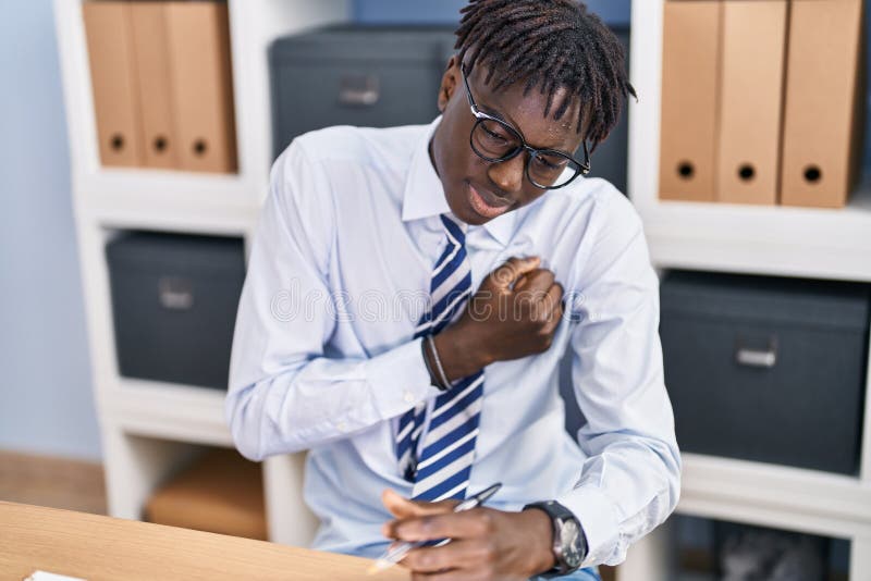 African American Man Business Worker Suffering Heart Attack Working at ...