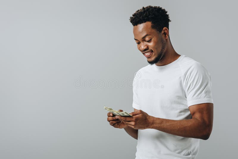 African American Man Counting Dollar Banknotes Stock Image - Image of ...