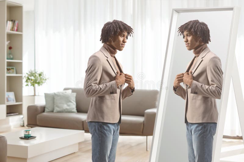 African American Man Looking at a Mirror Stock Photo - Image of person ...