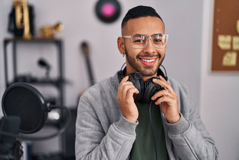 African American Man Musician Smiling Confident at Music Studio Stock ...