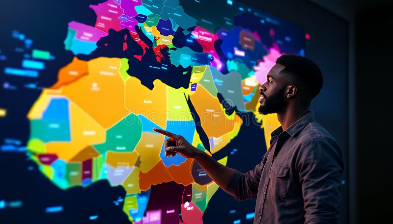 Man Presenting Colorful World Map Displaying Geography and ...