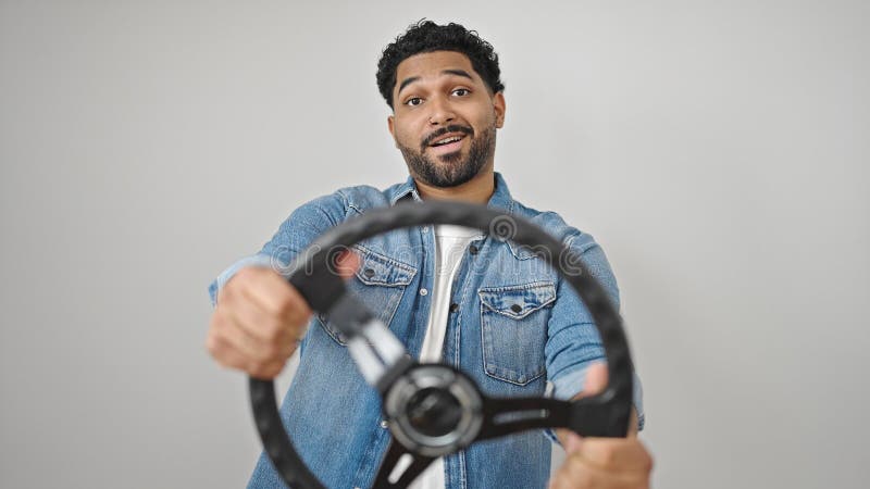 African American Man Smiling Confident Using Steering Wheel As a Driver ...