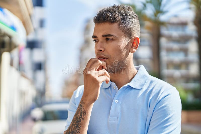 African American Man Standing with Doubt Expression at Street Stock ...