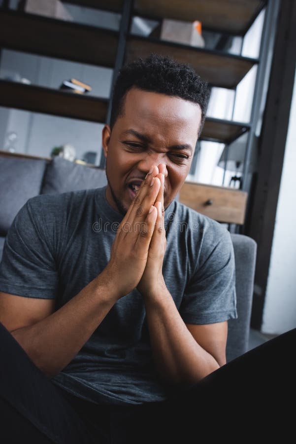 African American Man Suffering from Panic Stock Image - Image of panic ...