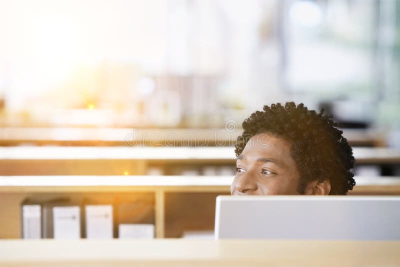 African American Man Using Computer in Office Stock Image - Image of ...